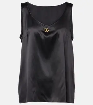 Dolce & Gabbana Dg Silk-blend Satin Tank Top - Black
