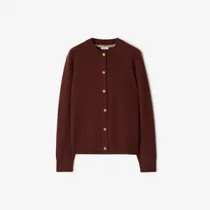 Burberry Cashmere Blend Cardigan With Embroidered Equestrian Knight Design - Box Red