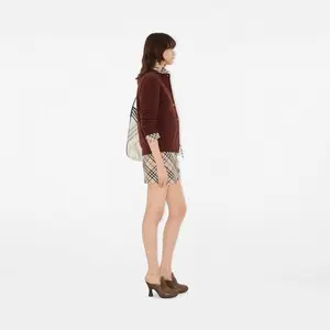 Burberry Cashmere Blend Cardigan With Embroidered Equestrian Knight Design - Box Red