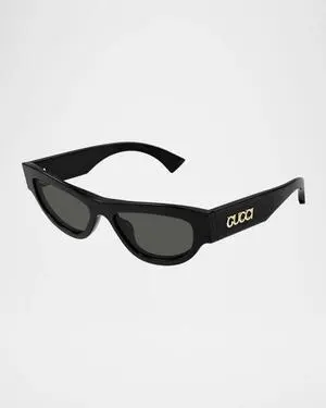 Gucci Logo Acetate Cat-eye Sunglasses - Black