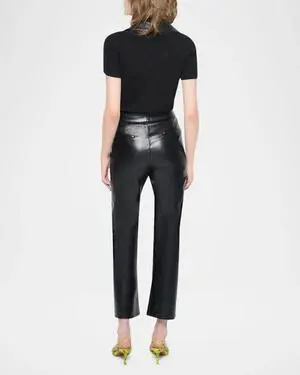AS By DF Rowan Recycled Leather Cropped Flare Trousers - Black