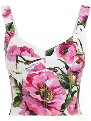 Dolce & Gabbana Peony-print Bustier Top - White