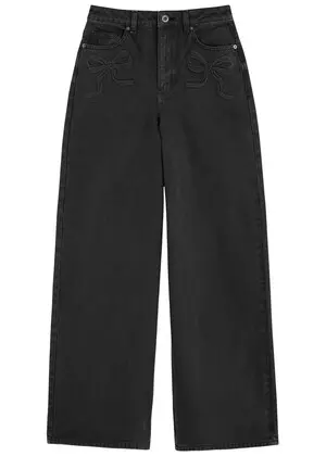 SELF-PORTRAIT Bow-embossed Wide-leg Jeans