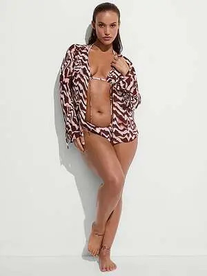 Victoria's Secret Swim Beachwear Sheer Crinkle Tie-front Long-sleeve Top - Print