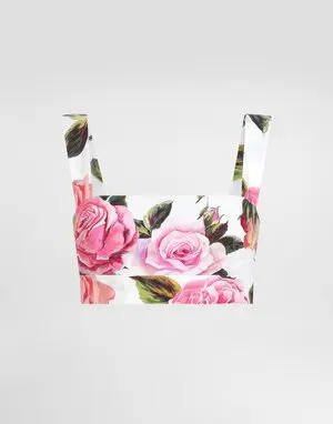 Dolce & Gabbana Cotton Bralette Top With Rose Print
