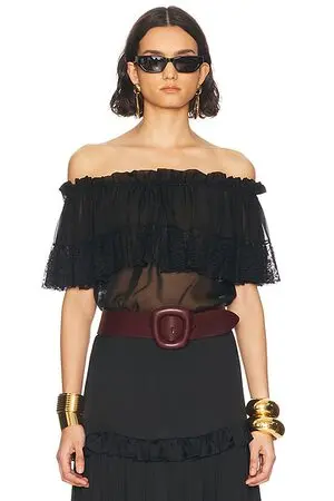 Saint Laurent Sheer Off-the-shoulder Blouse - Noir