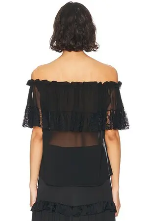 Saint Laurent Sheer Off-the-shoulder Blouse - Noir