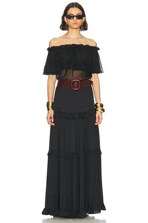 Saint Laurent Sheer Off-the-shoulder Blouse - Noir