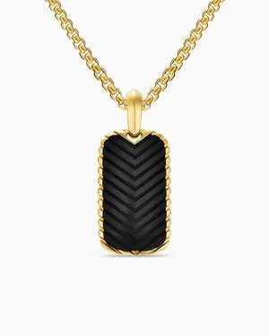 David Yurman David Yurman Chevron 18K Yellow Gold & Nephrite Jade Tag Black Onyx