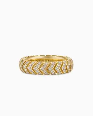 David Yurman Chevron Band Ring In 18k Yellow Gold With Diamonds - Diamond