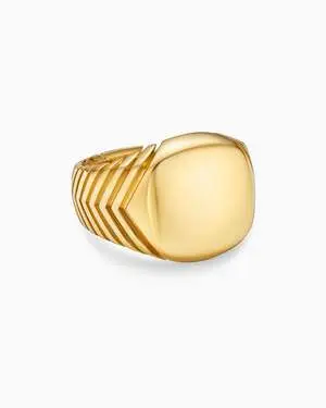 David Yurman Chevron Signet Ring In 18k Yellow Gold With - All 18k Yellow Gold