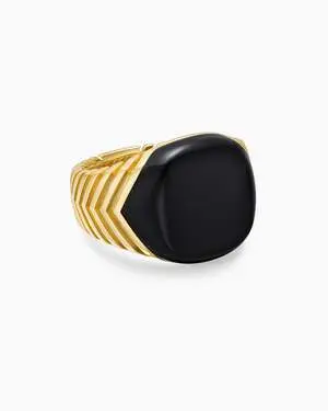 David Yurman Chevron Signet Ring In 18k Yellow Gold With - Black Onyx
