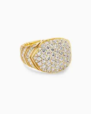 David Yurman Chevron Signet Ring In 18k Yellow Gold With - Diamond