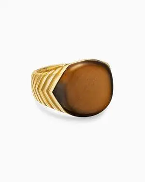 David Yurman Chevron Signet Ring In 18k Yellow Gold With - Tigers Eye