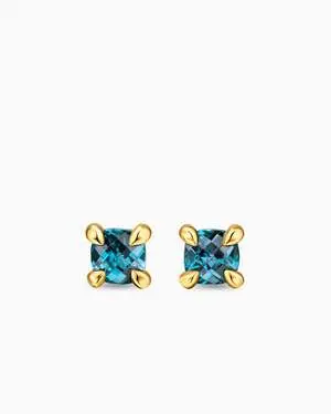 David Yurman Micro Chatelaine® Stud Earrings In 18k Yellow Gold - Hampton Blue Topaz