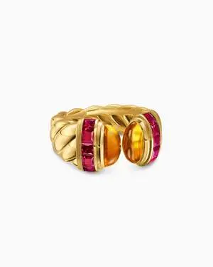 David Yurman 18k Yellow Gold Sculpted Cable Ring - Madeira Citrine