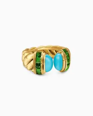 David Yurman 18k Yellow Gold Sculpted Cable Ring - Turquoise