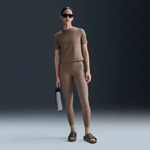 Nike Zenvy Rib Dri-fit Short-sleeve Top - Brown