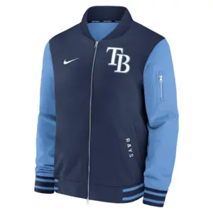 Nike Tampa Bay Rays Authentic Collection Dugout Mlb Full-zip Bomber Jacket - Blue