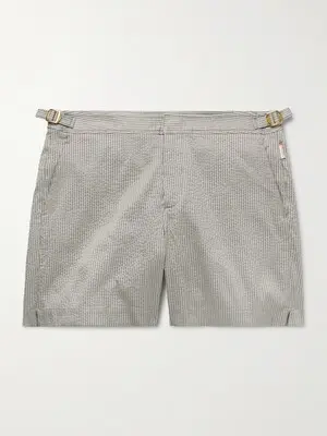 Orlebar Brown Orlebar Brown - Bulldog Straight-Leg Mid-Length Striped Seersucker Swim Shorts Gray