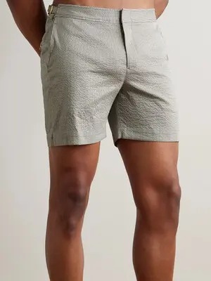 Orlebar Brown Bulldog Straight-leg Mid-length Striped Seersucker Swim Shorts - Gray