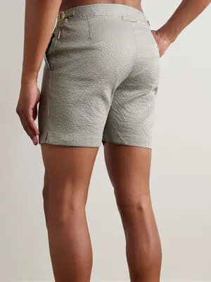 Orlebar Brown Bulldog Straight-leg Mid-length Striped Seersucker Swim Shorts - Gray