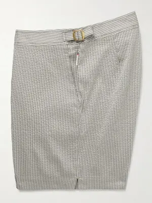 Orlebar Brown Bulldog Straight-leg Mid-length Striped Seersucker Swim Shorts - Gray