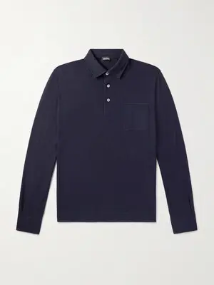 Zegna Logo-appliquéd Cotton-piqué Polo Shirt - Blue