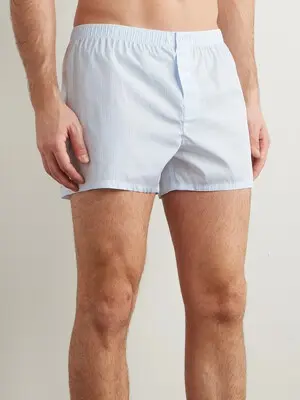 Zegna Striped Cotton-poplin Boxer Shorts - Blue