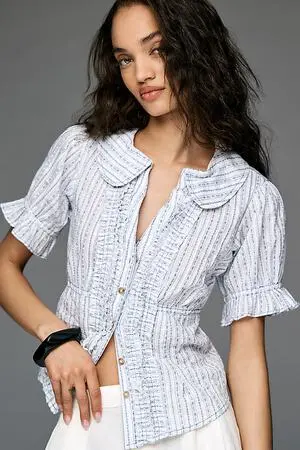 PILCRO Pilcro Keira Waisted Tuxedo Blouse Blue Stripe