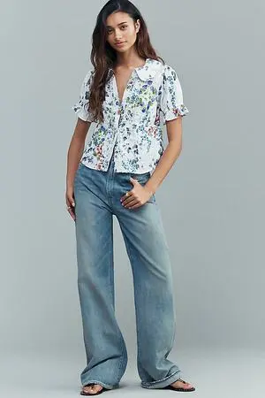 PILCRO Keira Waisted Tuxedo-front Blouse - Ivory Pattern