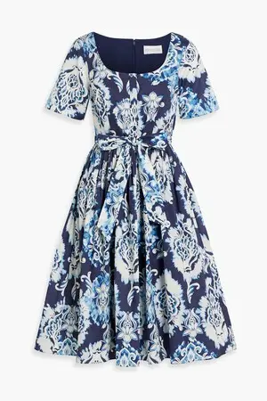 MIKAEL AGHAL Belted Printed Cotton-poplin Midi Dress
