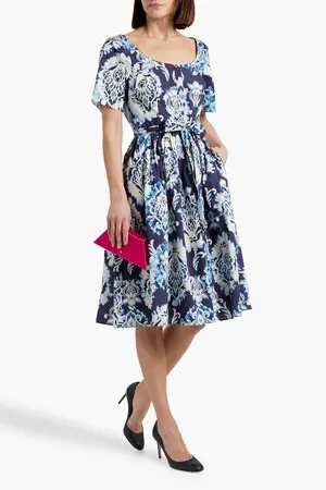 MIKAEL AGHAL Belted Printed Cotton-poplin Midi Dress