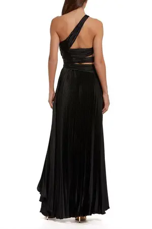 Mac Duggal One-shoulder Pleated Charmeuse Gown With Slit - Black