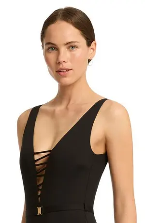 SEA LEVEL Lattice One-piece Swimsuit - Black