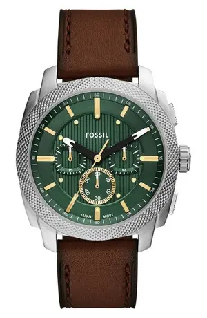 Fossil Machine Chronograph Leather Strap Watch - Brown Green