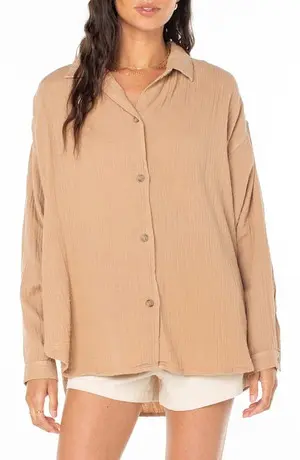 Roxy Morning Time Cotton Gauze Shirt - Praline Solid Stamp