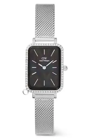 DANIEL WELLINGTON Quadro Charm Mesh Strap Watch - Silver