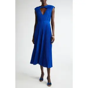 St. John Pleated Sleeveless Crepe Dress
