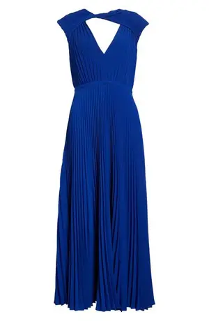 St. John Pleated Sleeveless Crepe Dress