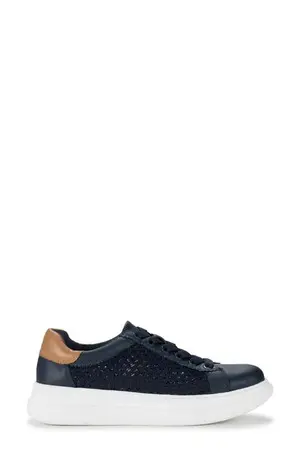 BARETRAPS Tiara Perforated Wedge Sneakers - Navy Leather
