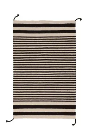ARCHIVE NEW YORK Zapotec Classic Striped Handwoven Flatweave Wool Rug - Black