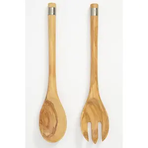 BERARD France Olive Wood Handcrafted 2 Piece Salad Server Set - Brown