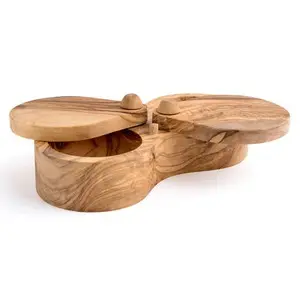 BERARD France Olive Wood Double Salt Keeper And Spice Box