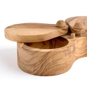 BERARD France Olive Wood Double Salt Keeper And Spice Box