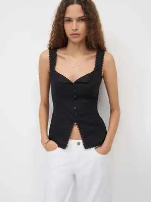 REFORMATION Viola Linen Top - Black