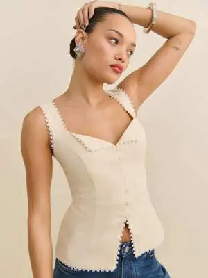 REFORMATION Viola Linen Top - Ivory
