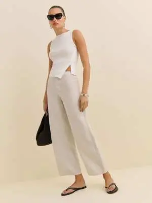 REFORMATION Joni Linen Cropped Pant - Natural