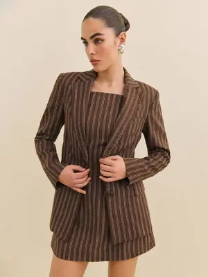 REFORMATION James Linen Blazer - Boardwalk Stripe