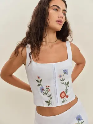 REFORMATION Juliet Linen Top - Ivory